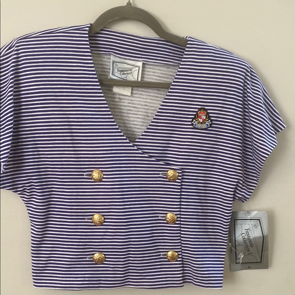 Fantaseas | Tops | 8s Nwt Striped Doublebreasted Crop Top With Gold ...